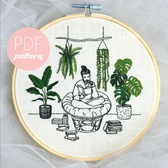 Bookworm Embroidery Pattern Pdf-contemporary Modern Beginner - Etsy