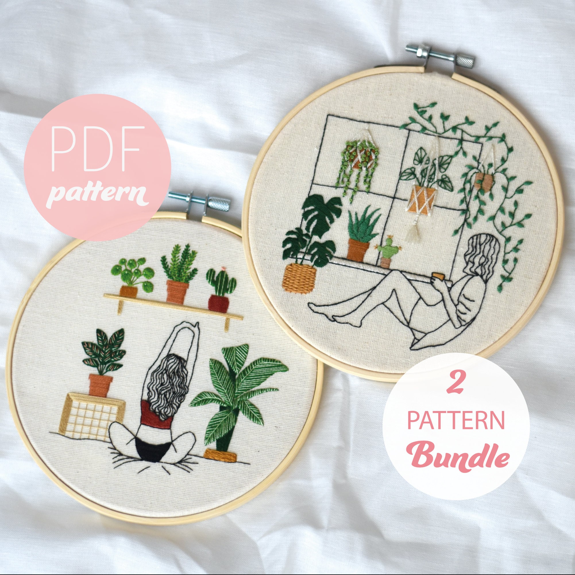 Plant Embroidery Pattern Bundle Pdf-two Contemporary Modern | Etsy