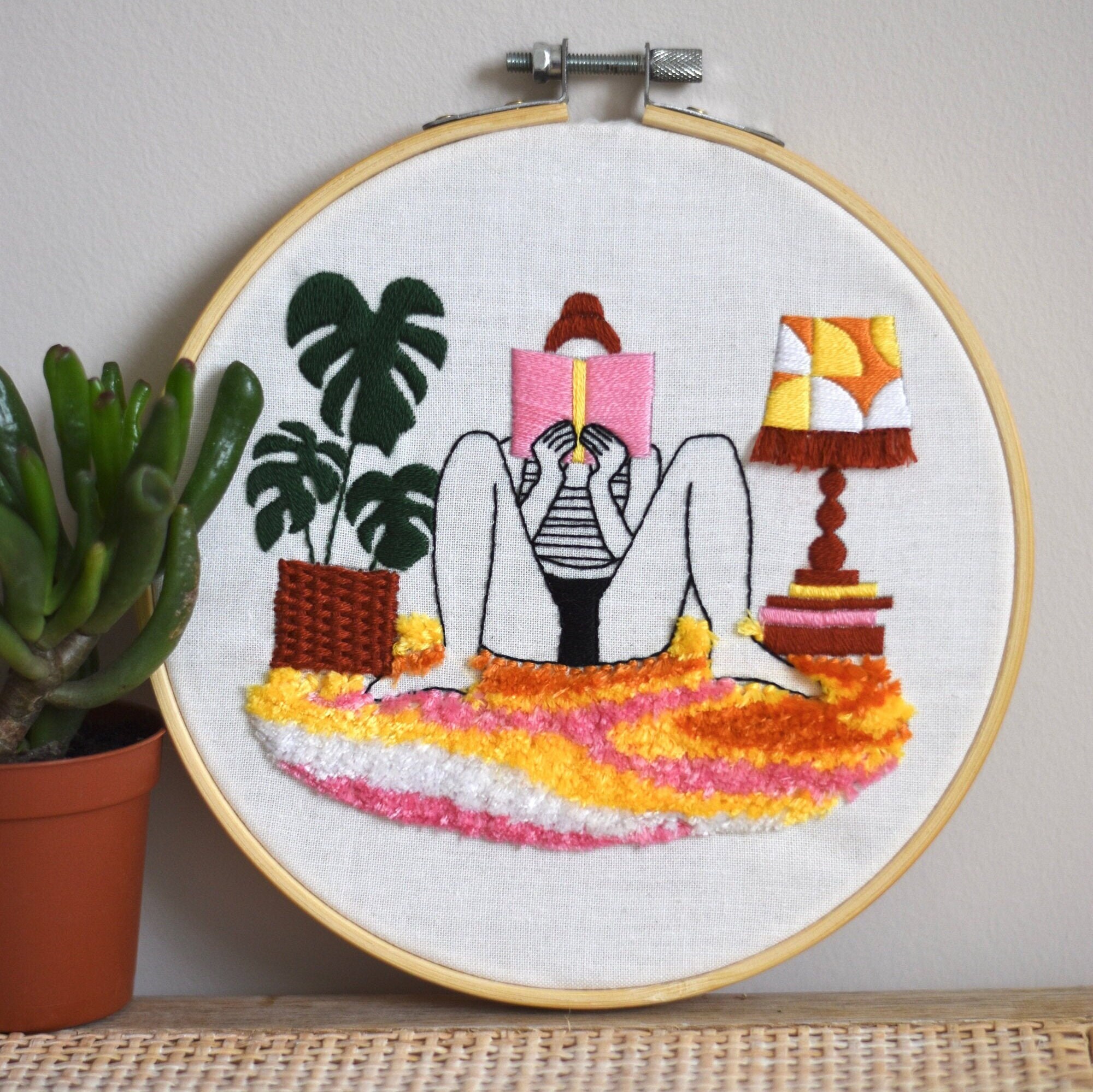 Groovy Embroidery Pattern PDF Plant Retro Modern Girl | Etsy