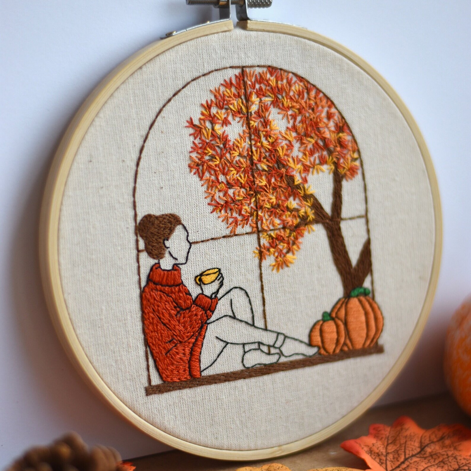 Autumn Girl Embroidery Pattern Pdf-contemporary Modern Beginner Fall ...