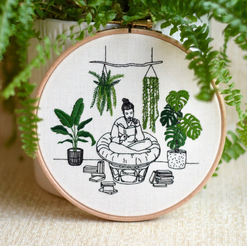 Bookworm Embroidery Pattern Pdf-contemporary Modern Beginner - Etsy