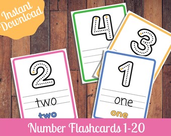 Flashcards Numbers 1-20 Homeschool Printable Counting Preschool Math ...