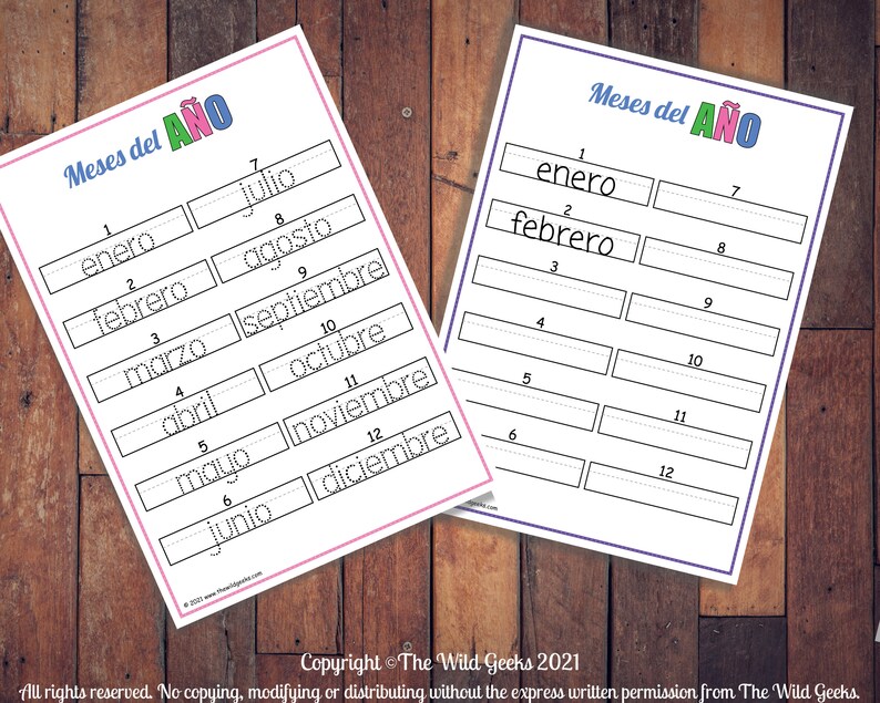 Spanish Months Of The Year Printable