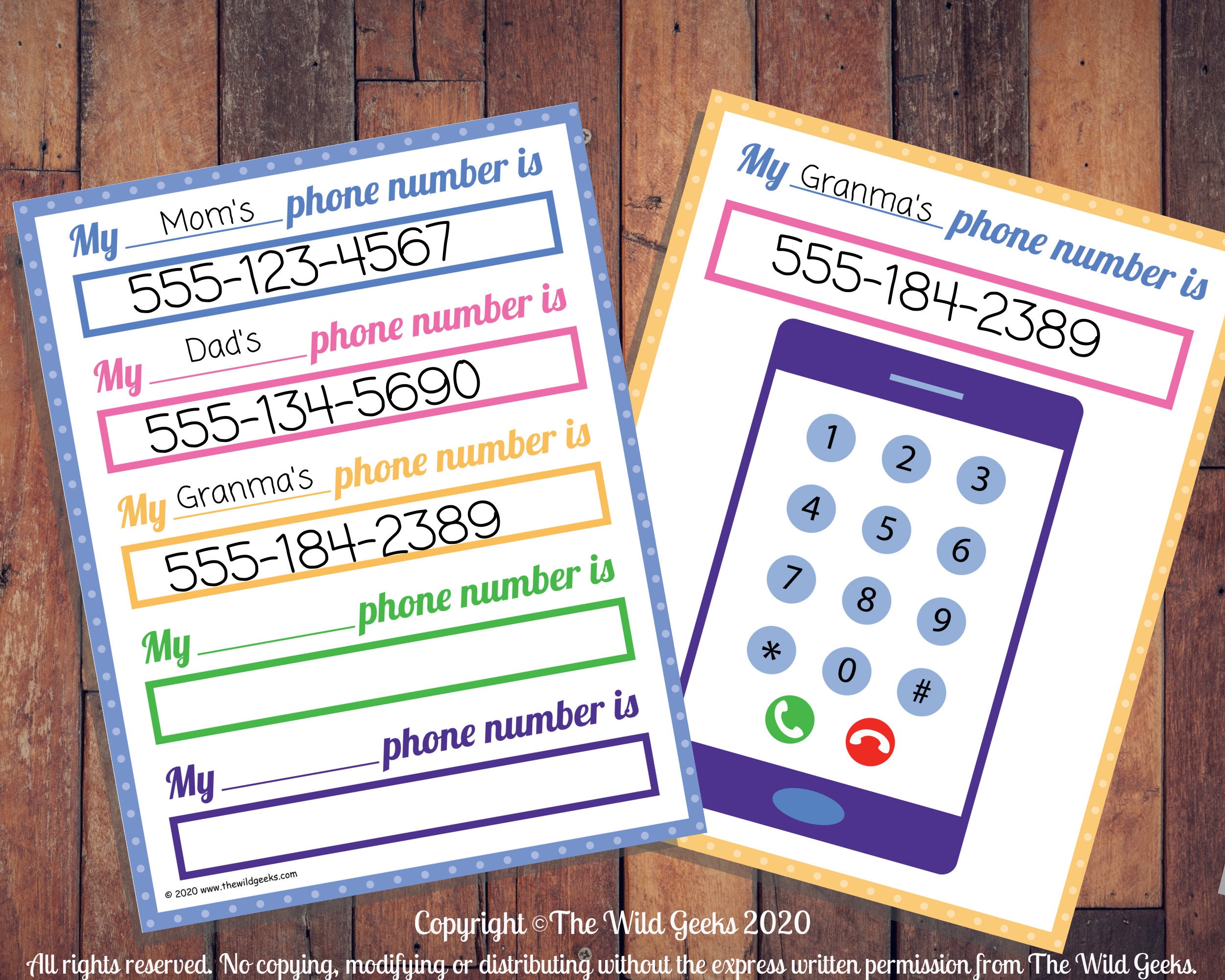 Printable Kids Phone Number Activity. Kids Life skills About | Etsy