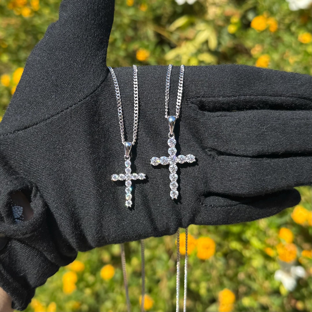 Moissanite Cross Necklace 3mm or 4mm, 925 Silver Rhodium, VVS D Color ...