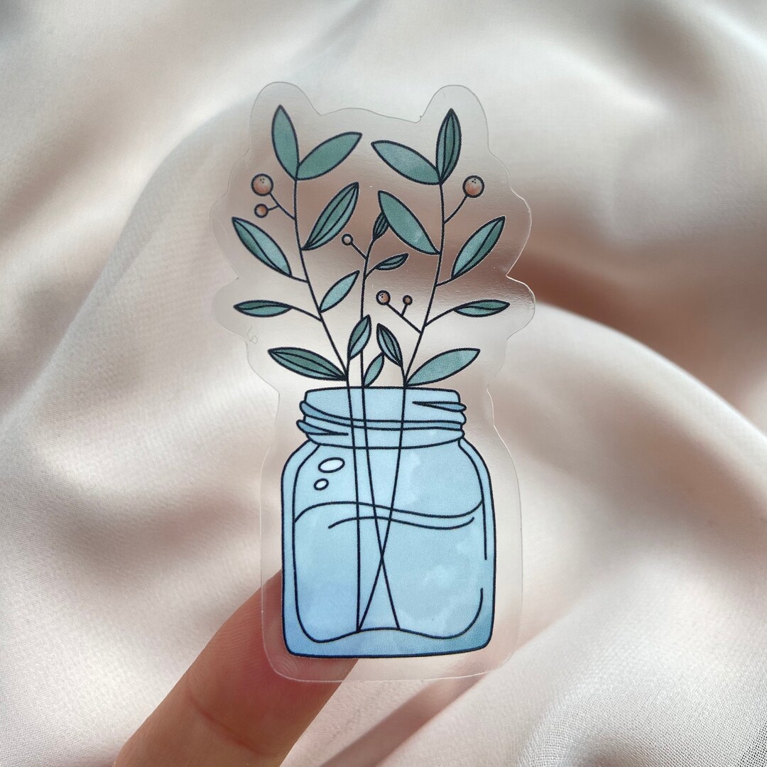 Watercolor Jar With Foliage Sticker, 1.5 X 2.7 Inches, Vinyl Waterproof ...