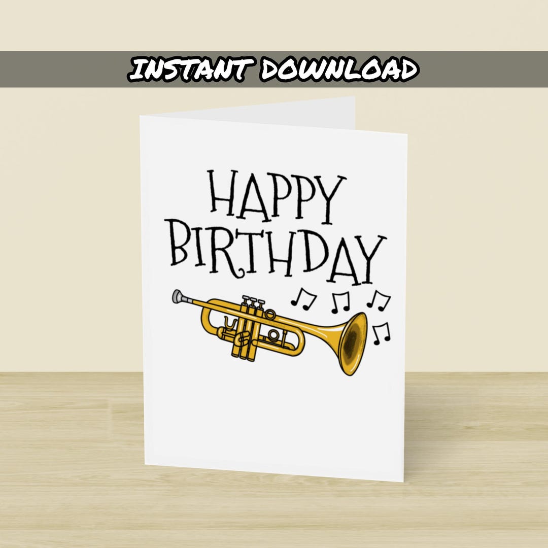 Printable Trumpet Birthday Card, Instant Download, Trumpeter Birthday ...