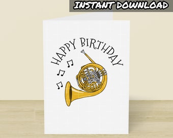 French Horn Birthday Card, French Horn Greeting Card, Hornist Card ...