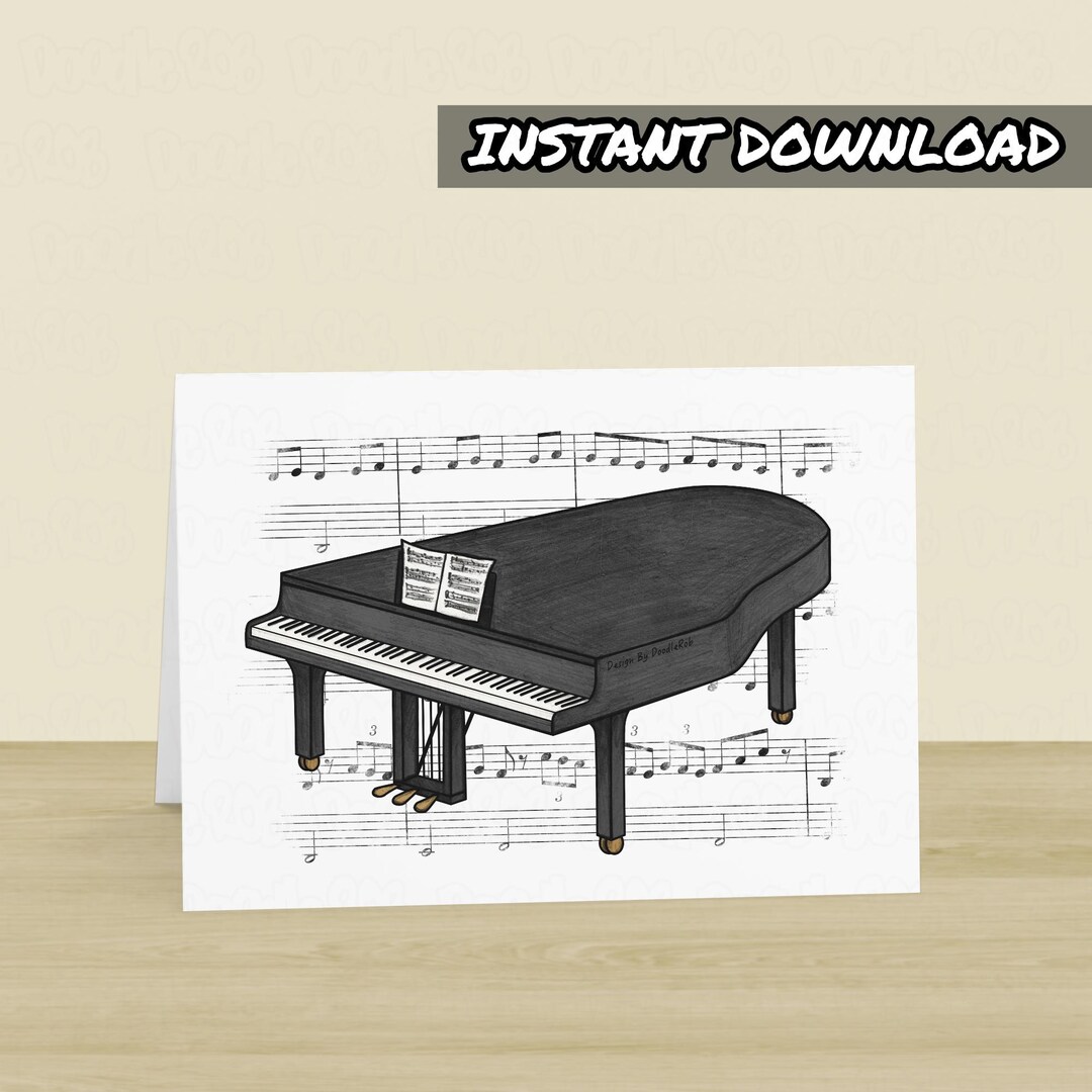 Printable Grand Piano Greeting Card, Instant Download, Pianist Birthday ...