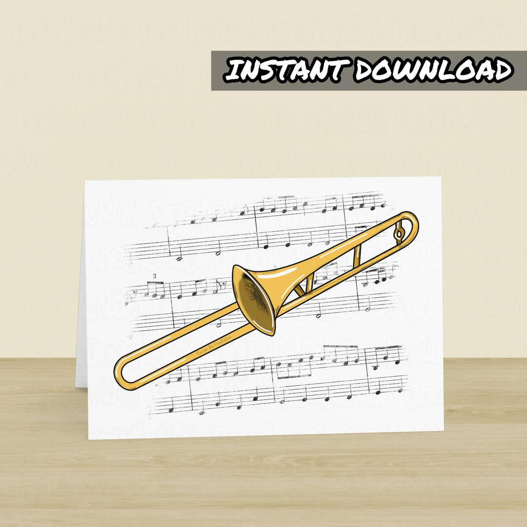 Printable Trombone Card, Printable Greeting Card, Instant Download ...