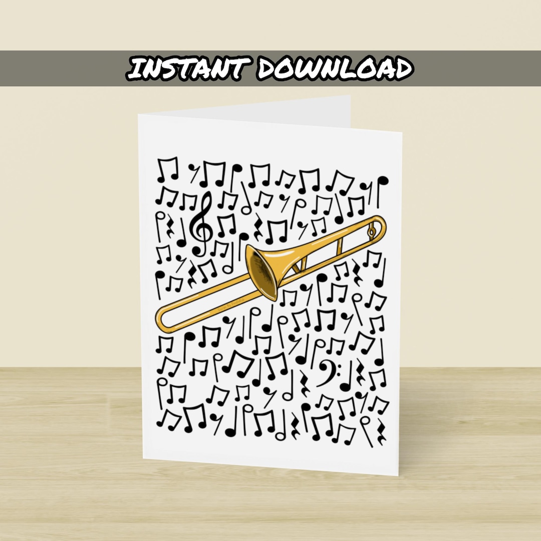 Printable Trombone Card, Instant Download, Trombonist Birthday Card ...