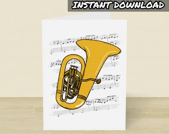 Printable Tuba Birthday Card, Printable Greeting Card, Instant Download ...