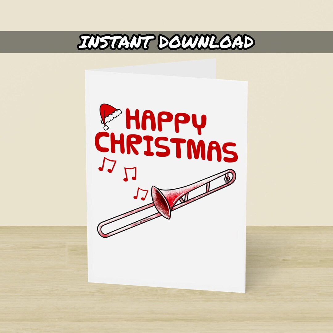 Printable Trombone Christmas Card, Printable Xmas Card, Instant ...