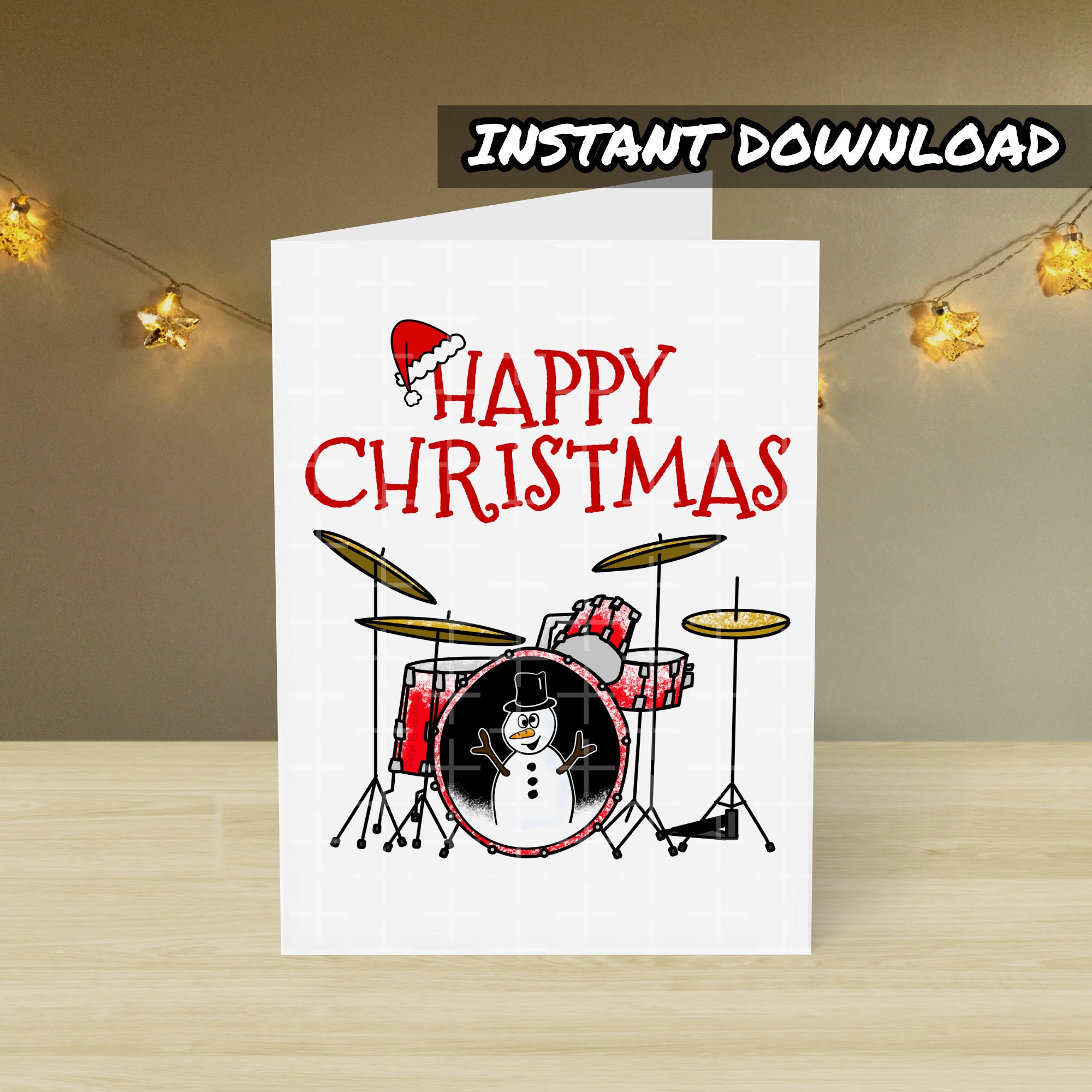Printable Drummer Christmas Card, Printable Xmas Card, Instant Download ...