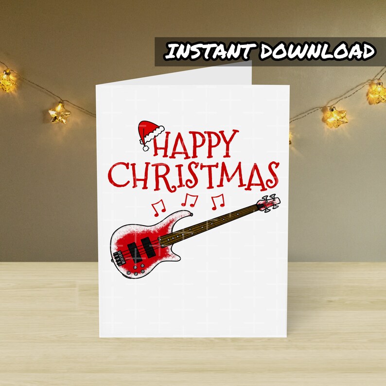 Printable Bass Guitar Christmas Card Printable Xmas Card - Etsy