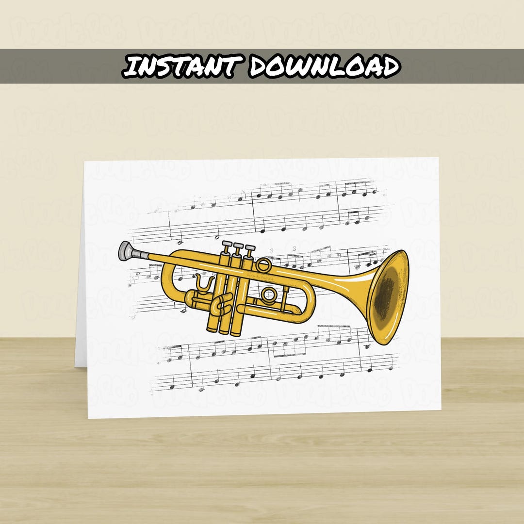 Printable Trumpet Card, Instant Download, Trumpet Birthday Card ...