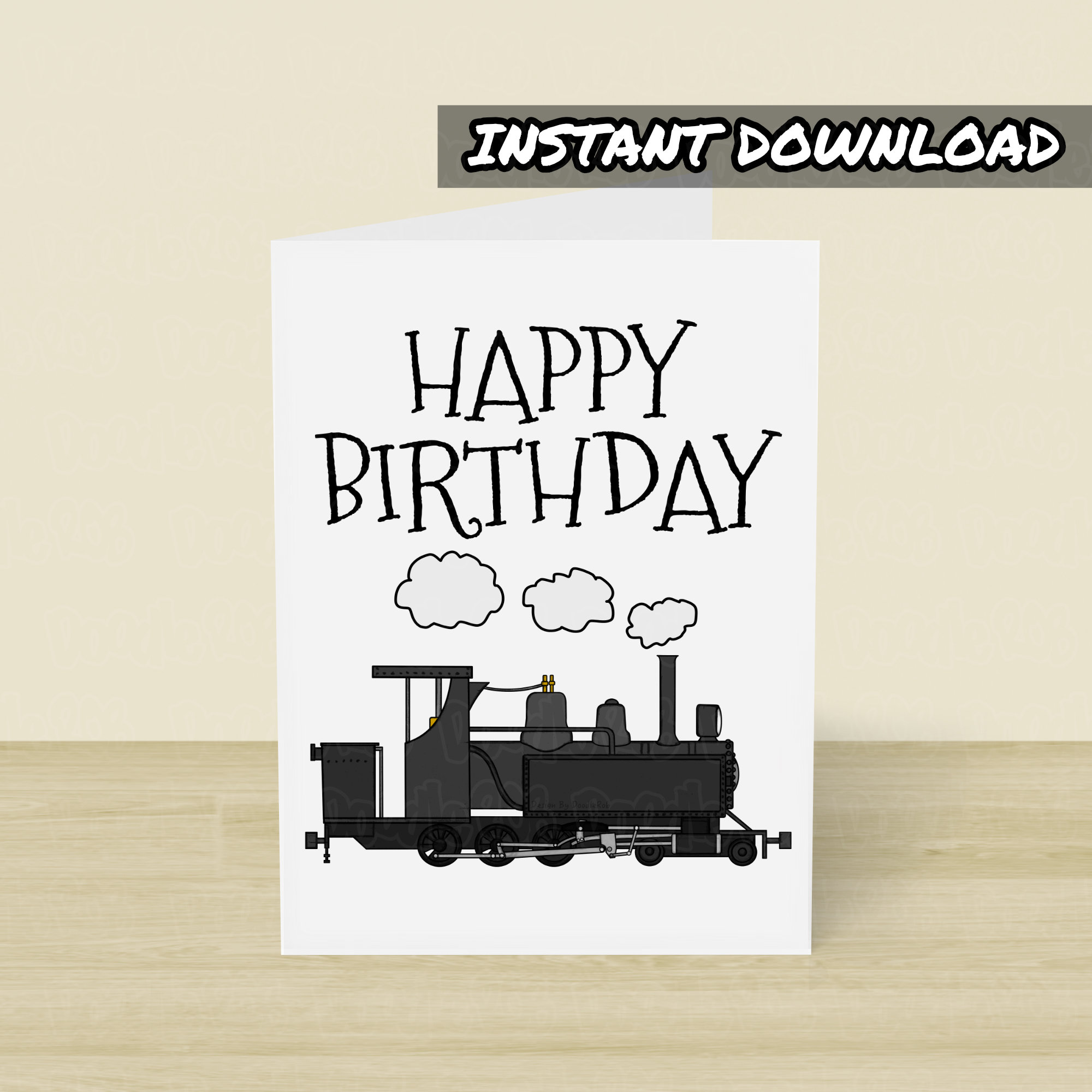 Printable Train Birthday Card, Printable Card, Instant Download, Railroad Enthusiast, Train Card ...