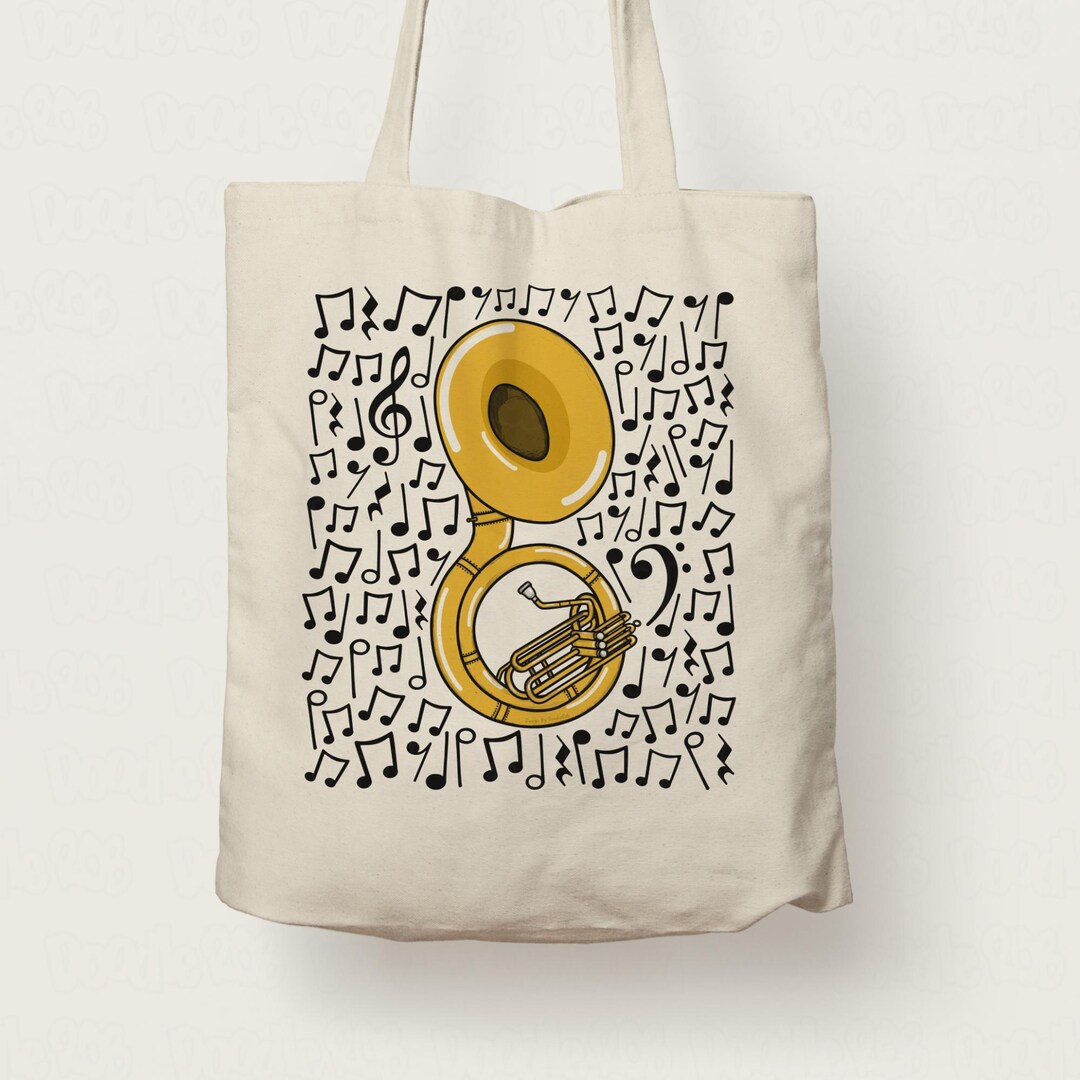 Sousaphone Musical Notes Tote Bag, Sousaphonist Music Teacher Brass ...