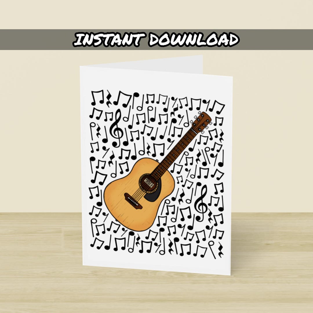 Printable Guitar Card, Instant Download, Guitarist Birthday Card, Music ...