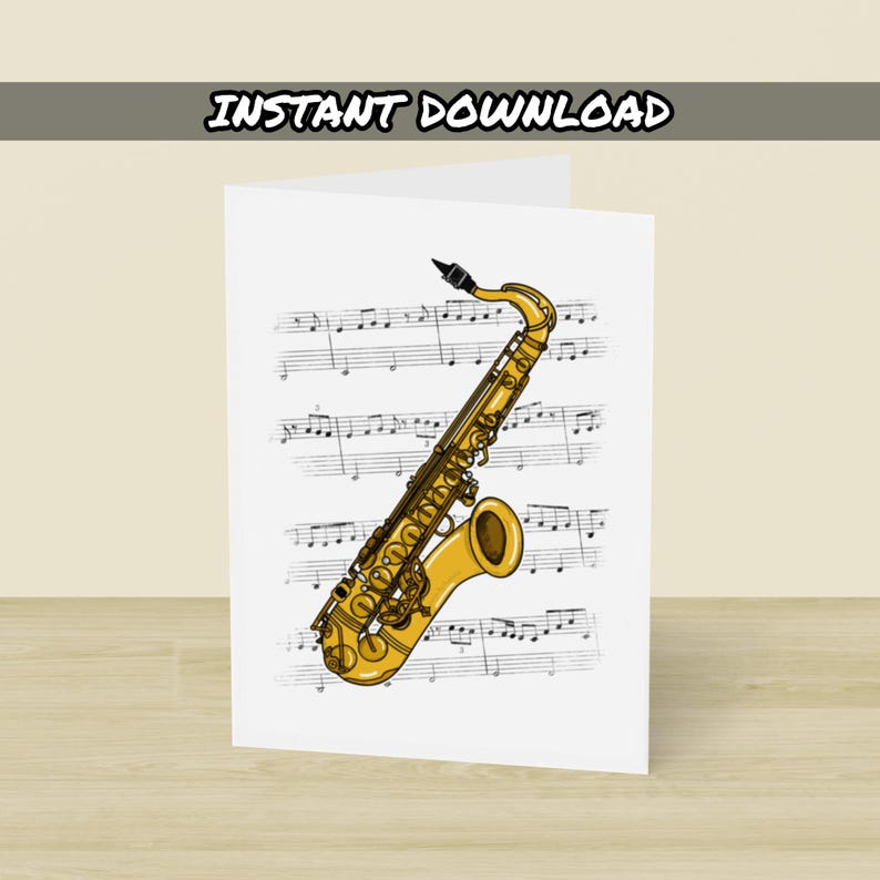 Printable Saxophone Card, Instant Download, Saxophone Birthday Card ...