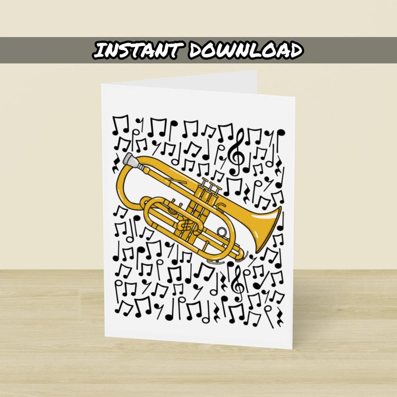 Printable Cornet Card, Instant Download, Cornetist Birthday Card, Music ...