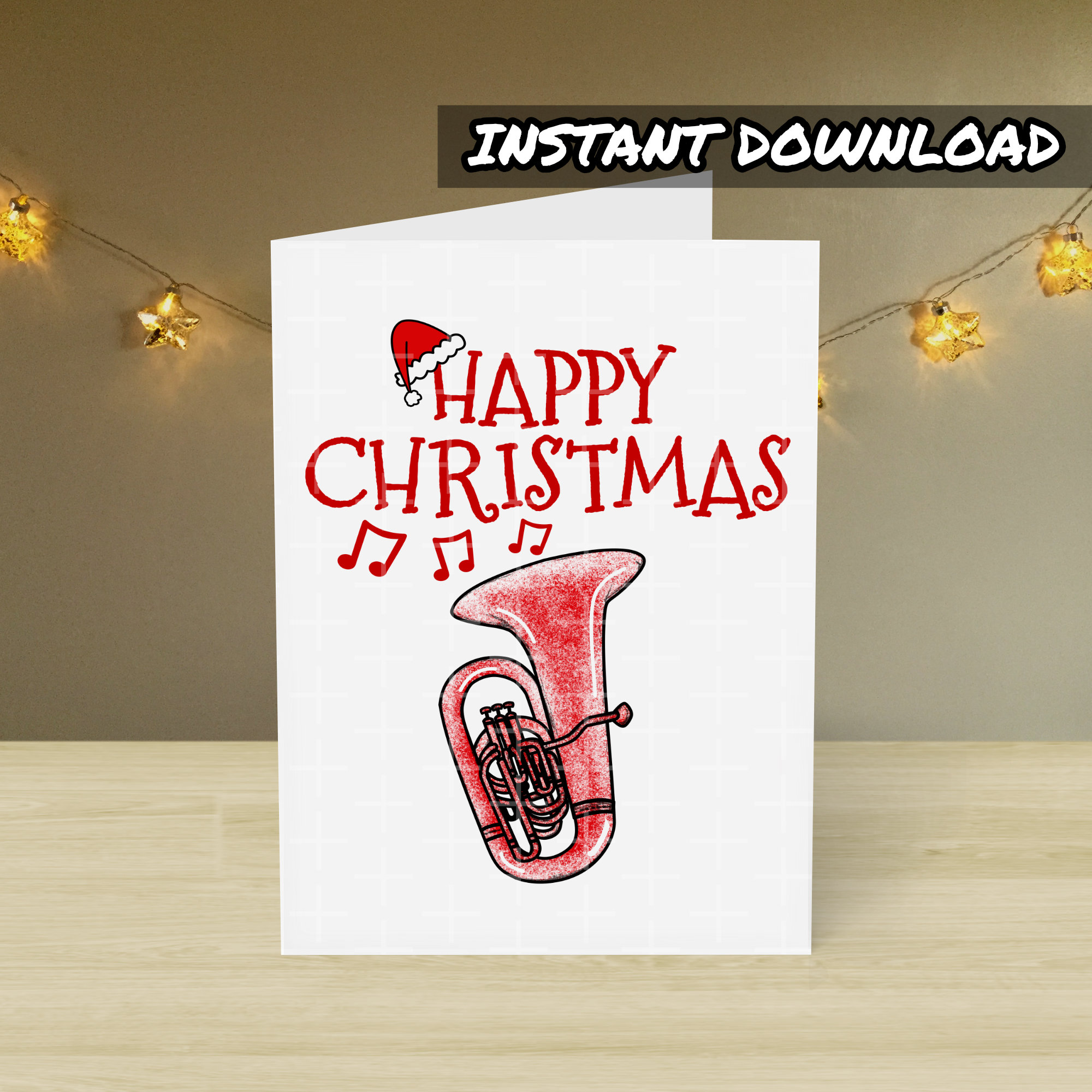 Printable Tuba Christmas Card, Printable Xmas Card, Instant Download ...