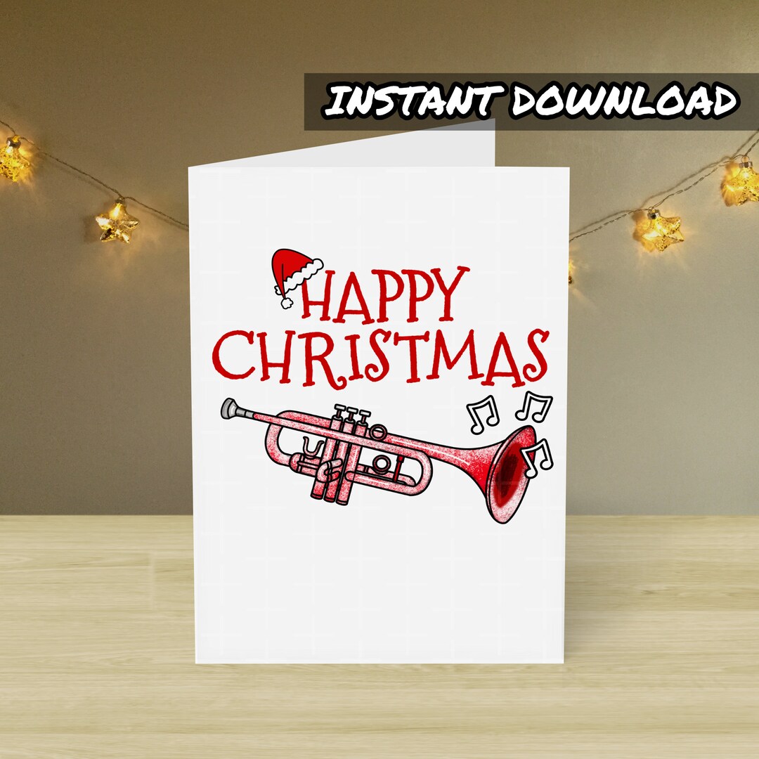 Printable Trumpet Christmas Card, Printable Xmas Card, Instant Download ...
