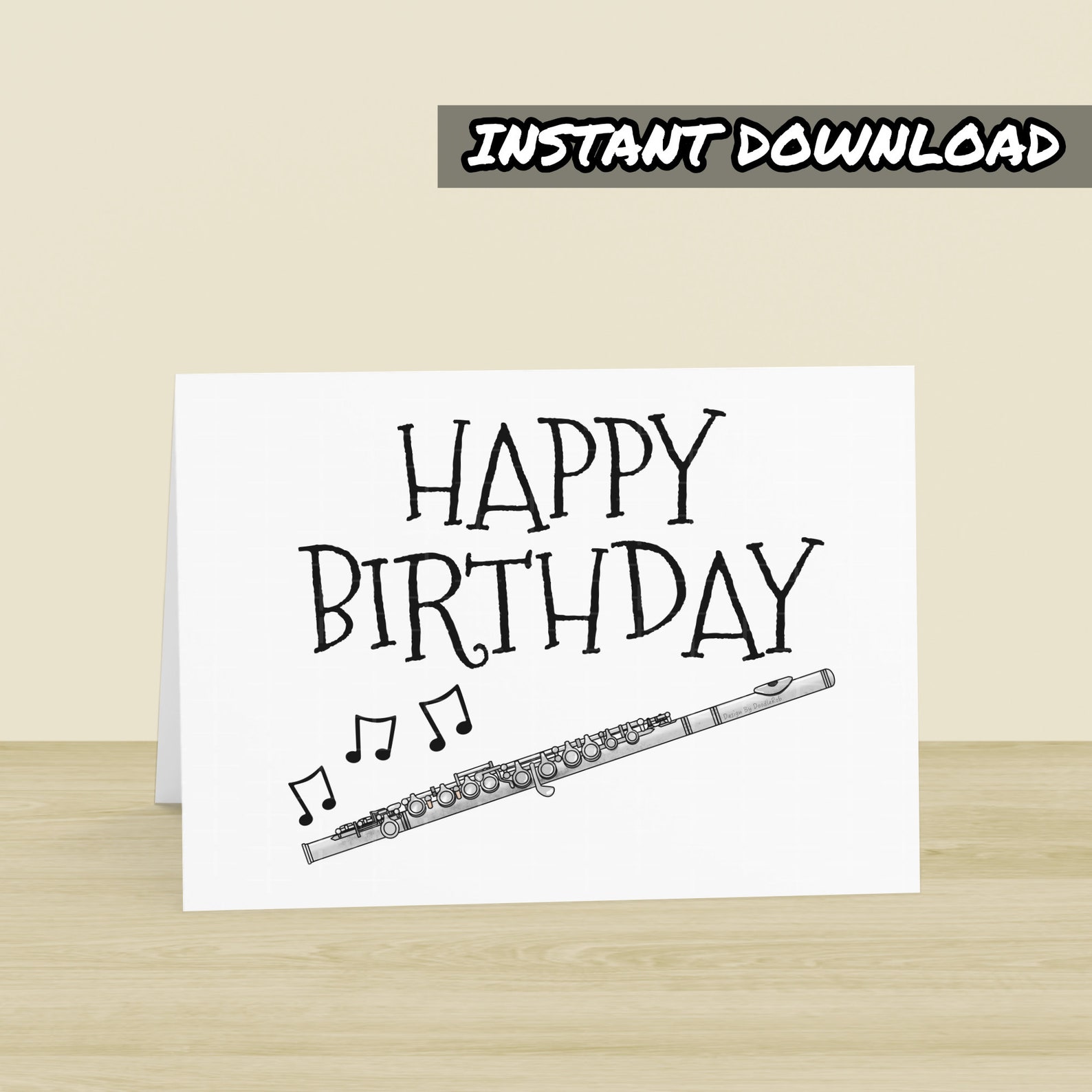 Printable Flute Birthday Card, Printable Greeting Card, Instant ...