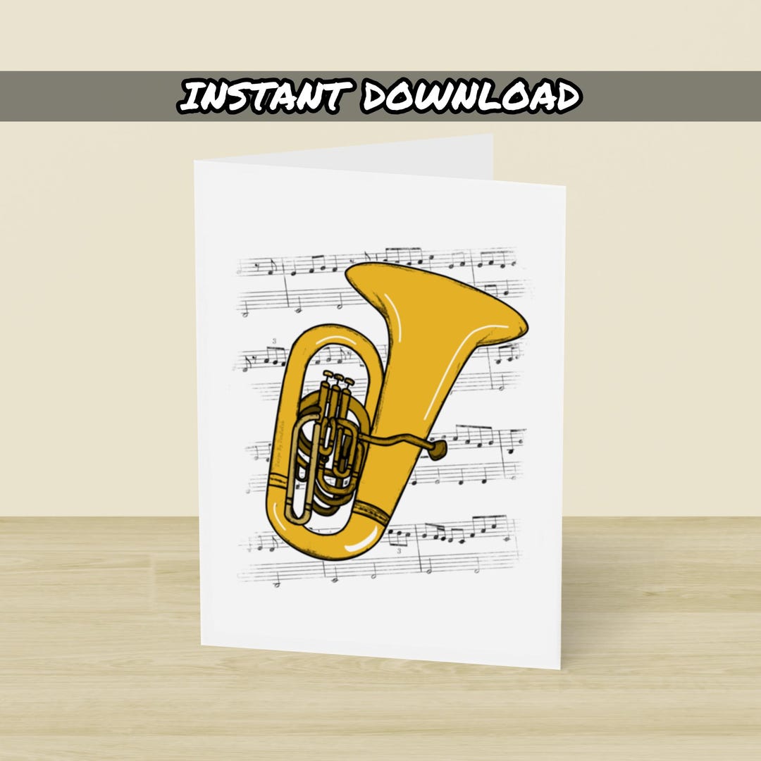 Printable Tuba Birthday Card, Brass Instrument Musician (digital ...