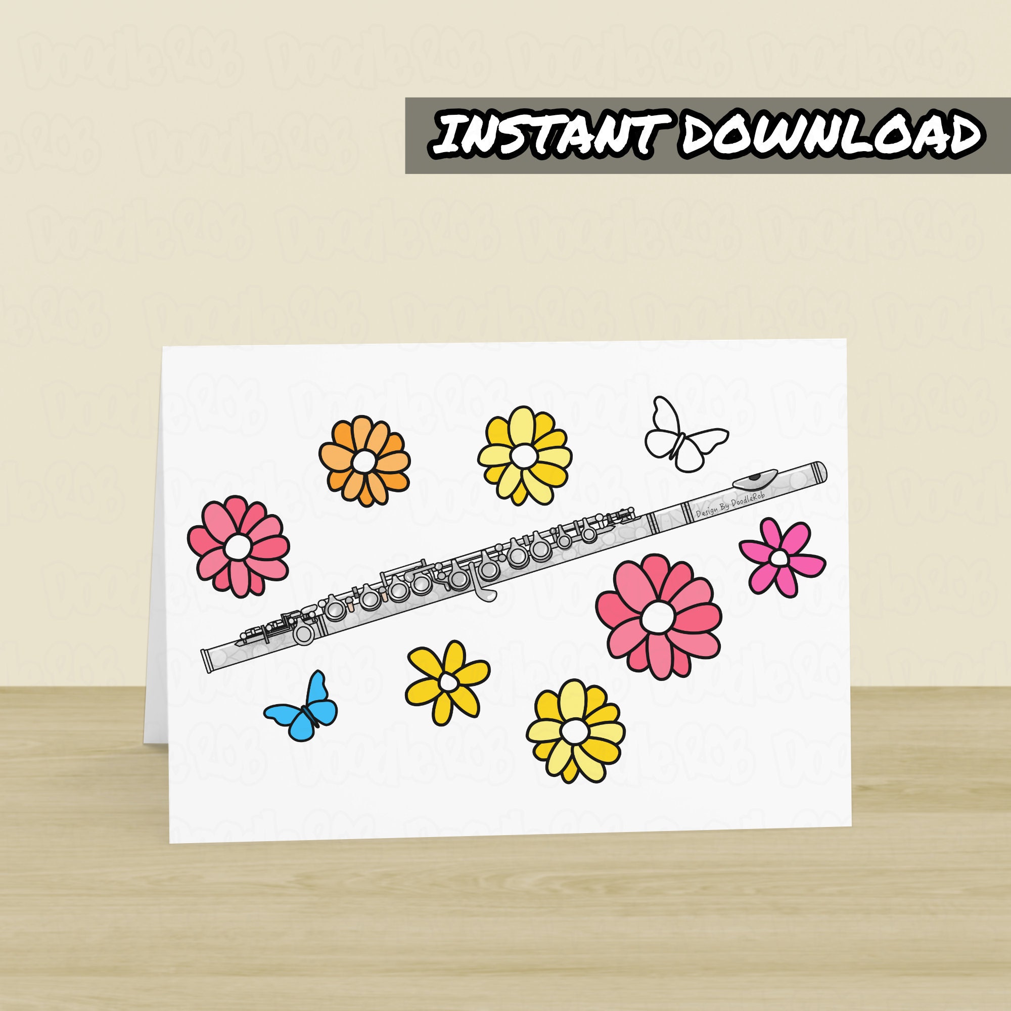 Printable Flute Card, Flutist Greeting Card, Instant Download, Musician ...