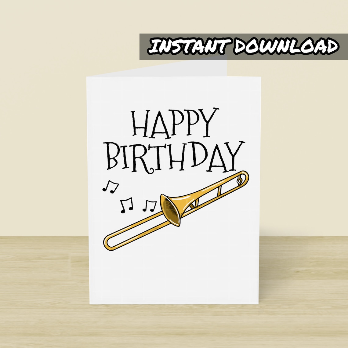 Printable Trombone Birthday Card, Printable Greeting Card, Instant ...