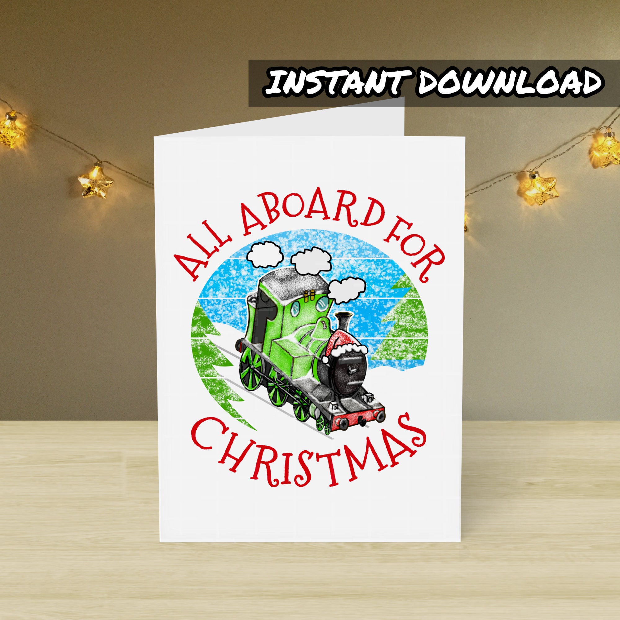 Printable Train Christmas Card, Printable Xmas Card, Instant Download ...