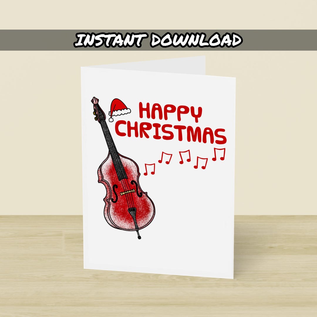 Printable Double Bass Christmas Card (santa Hat), Printable Xmas Card ...
