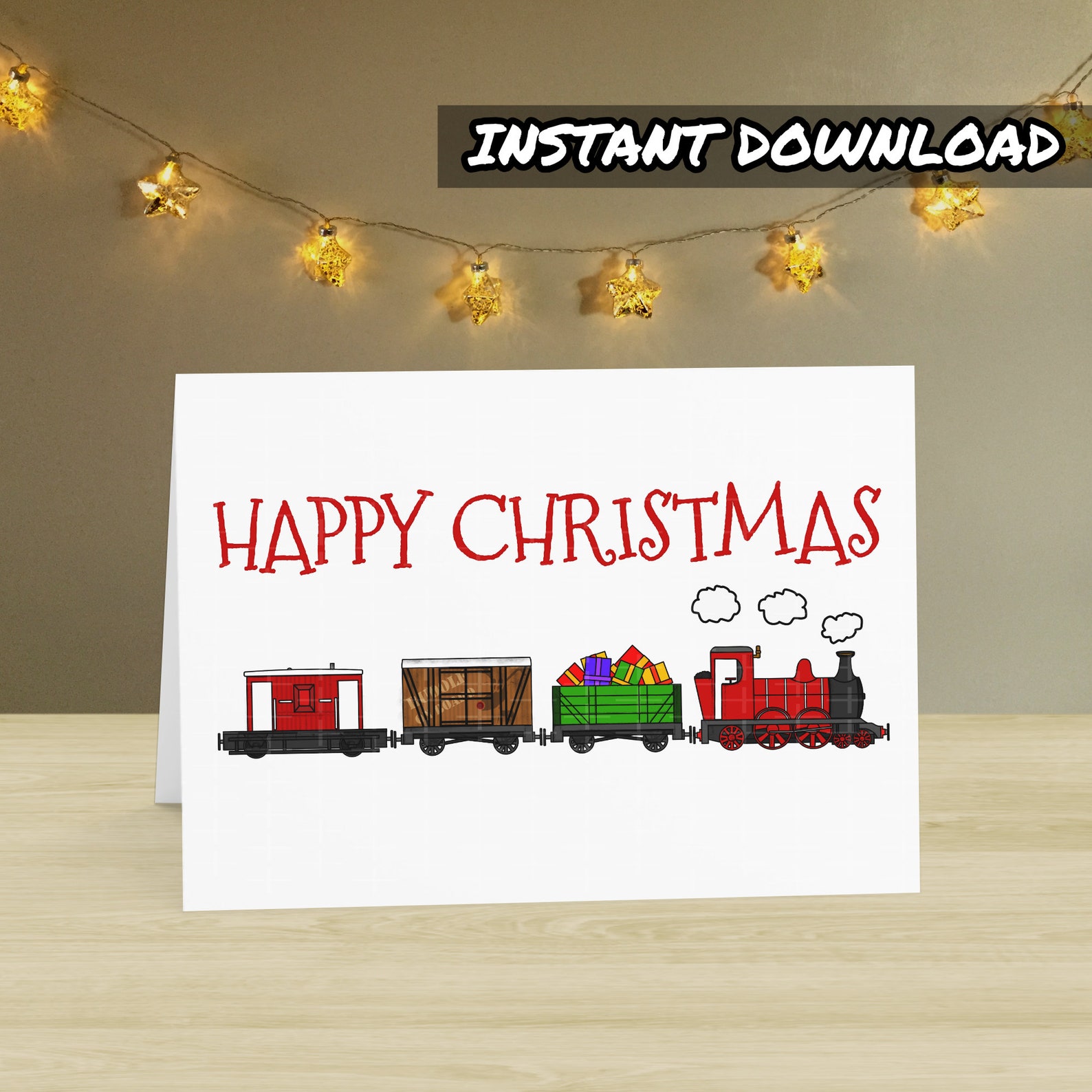 Printable Train Christmas Card, Printable Xmas Card, Instant Download ...