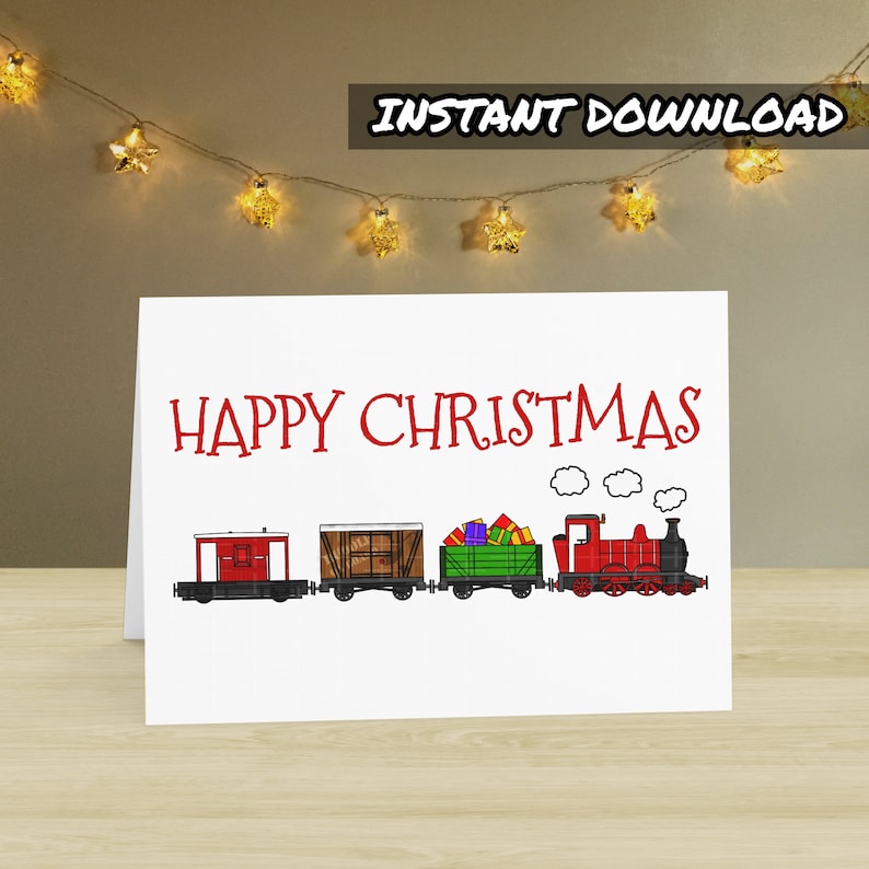 Printable Train Christmas Card, Printable Xmas Card, Instant Download ...