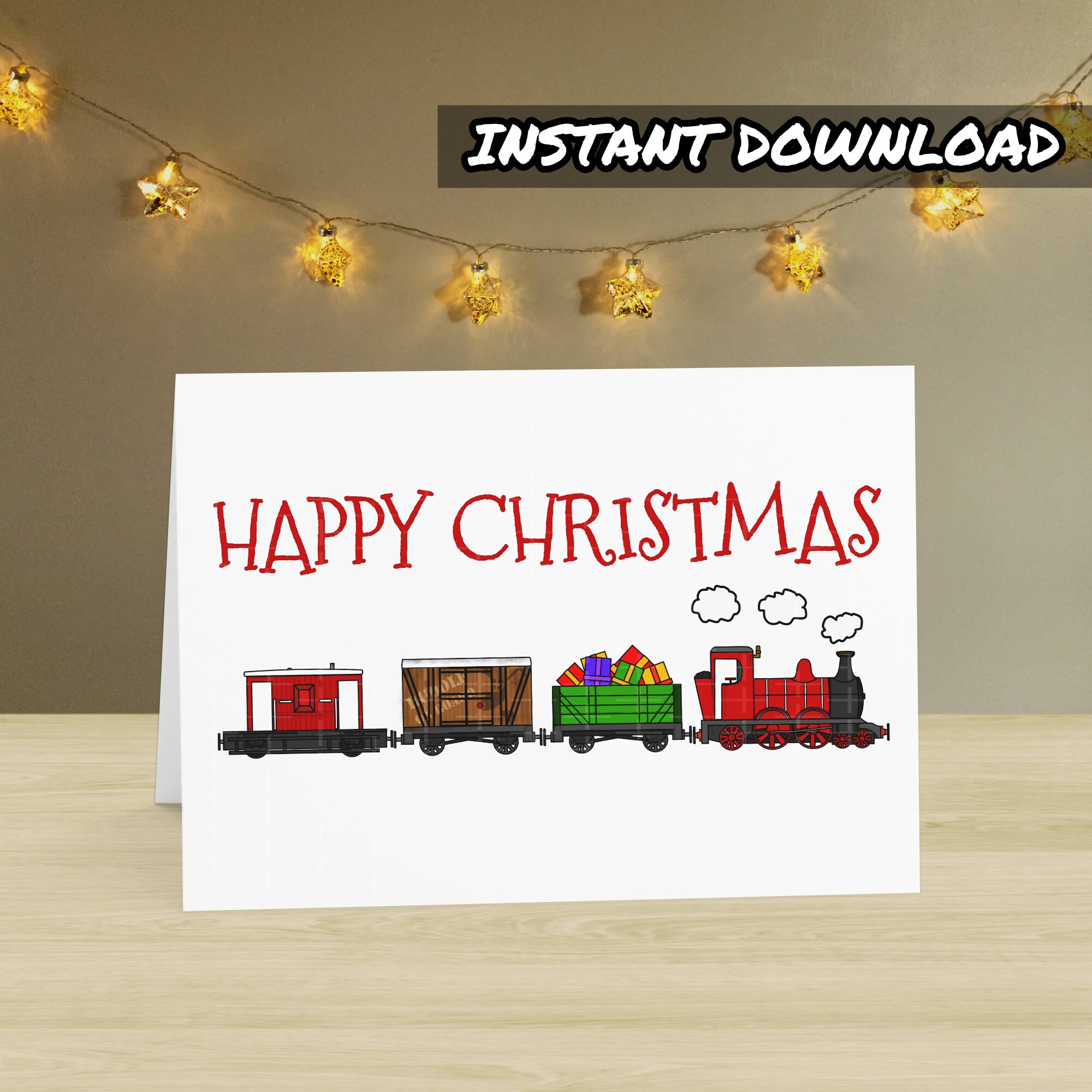 Printable Train Christmas Card, Printable Xmas Card, Instant Download ...