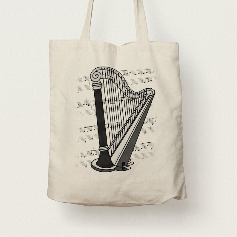 Harp Canvas Tote Bag, Harpist Bag, Harp Player, Harp Teacher Gift ...