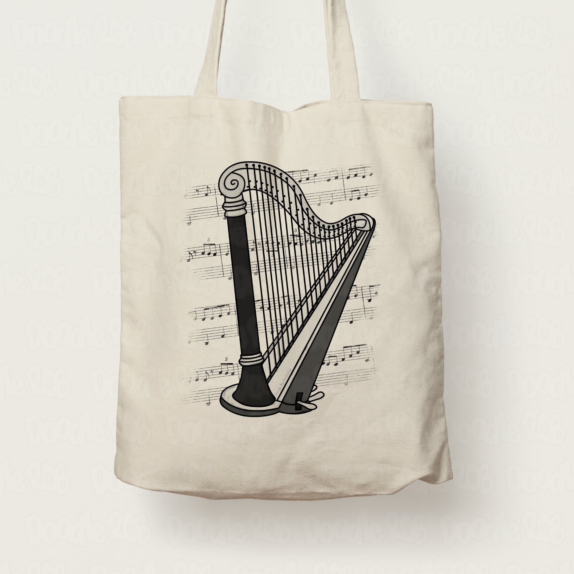 Harp Canvas Tote Bag, Harpist Bag, Harp Player, Harp Teacher Gift, String Teacher Gift, String ...
