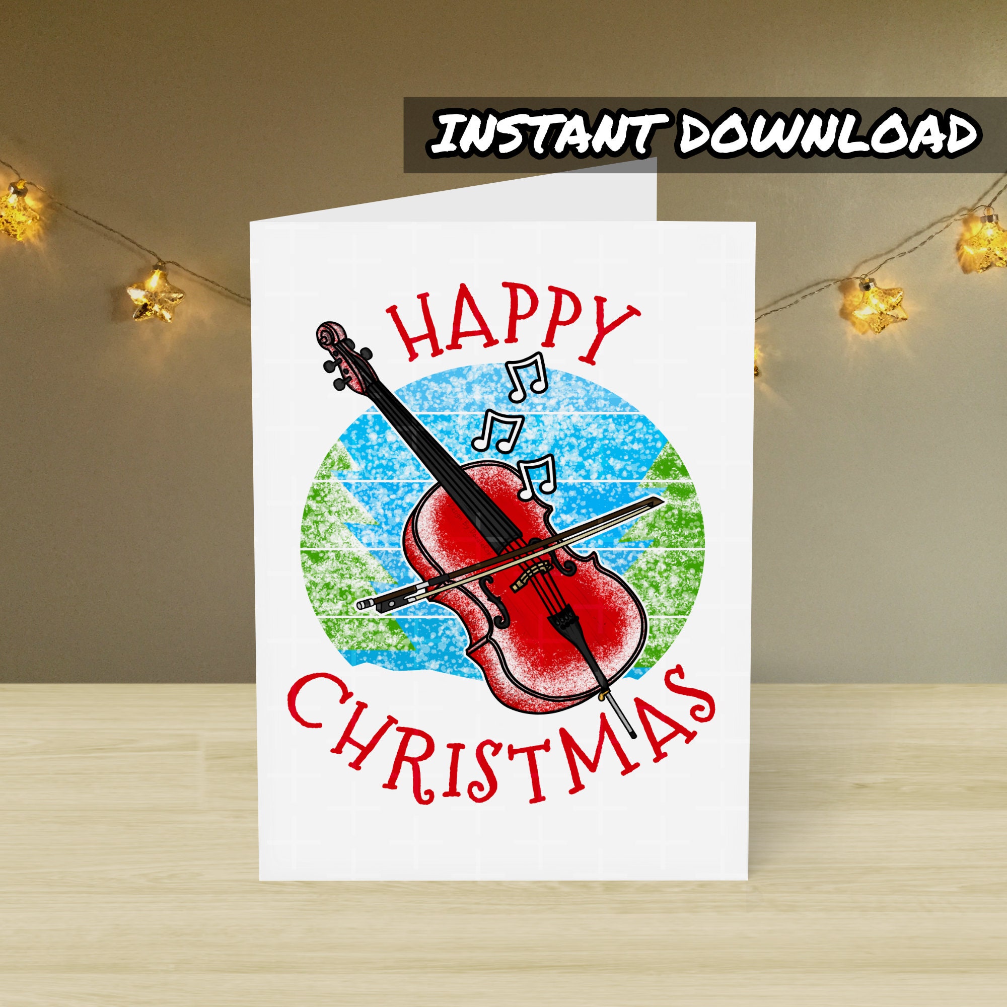 Printable Cello Christmas Card, Printable Xmas Card, Instant Download ...