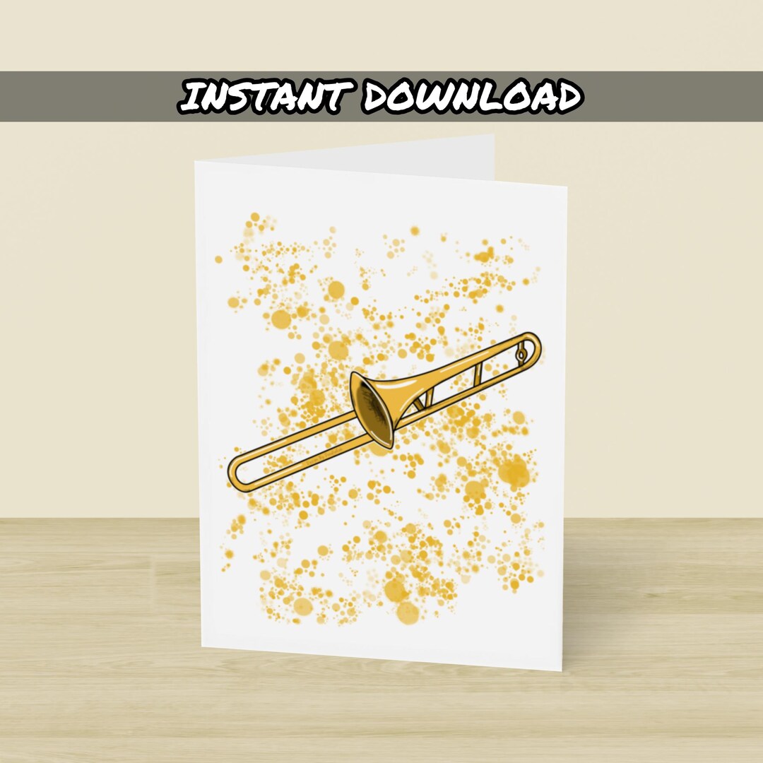 Printable Trombone Card, Instant Download, Trombone Birthday Card ...