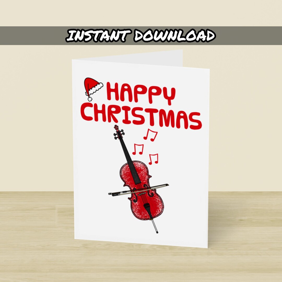 Printable Cello Christmas Card (santa Hat), Printable Xmas Card ...