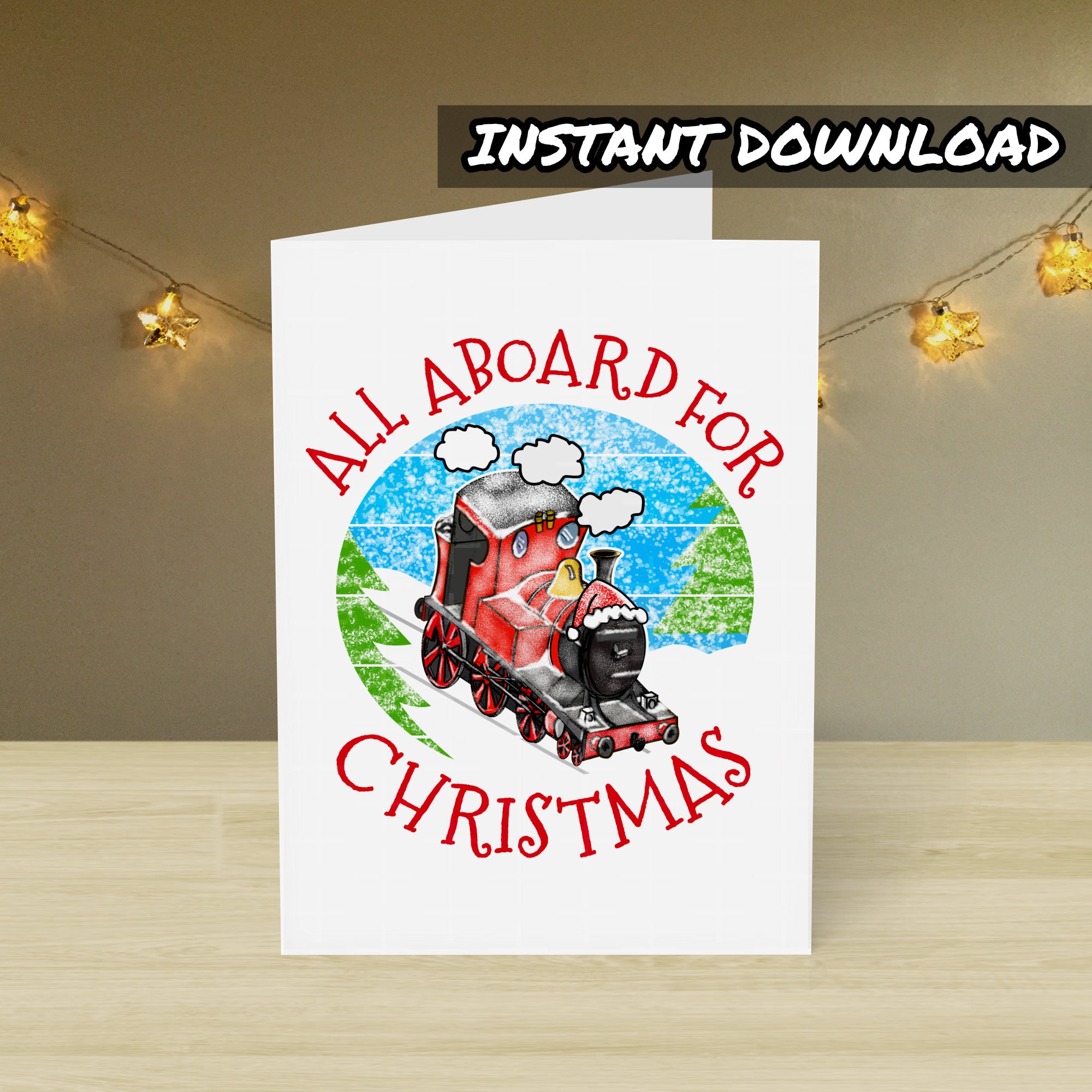 Printable Train Christmas Card, Printable Xmas Card, Instant Download ...