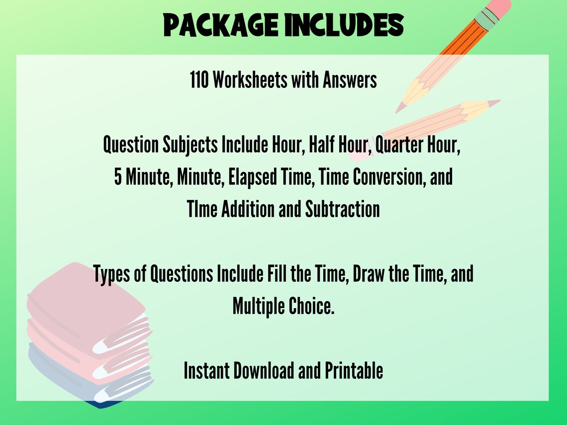 Telling the Time Timed Maths Worksheets | 110 Timed Math Test Drills ...