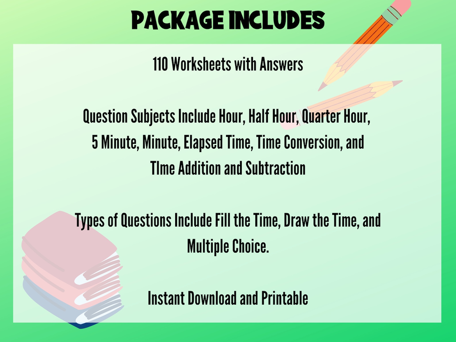 Telling the Time Timed Maths Worksheets | 110 Timed Math Test Drills ...