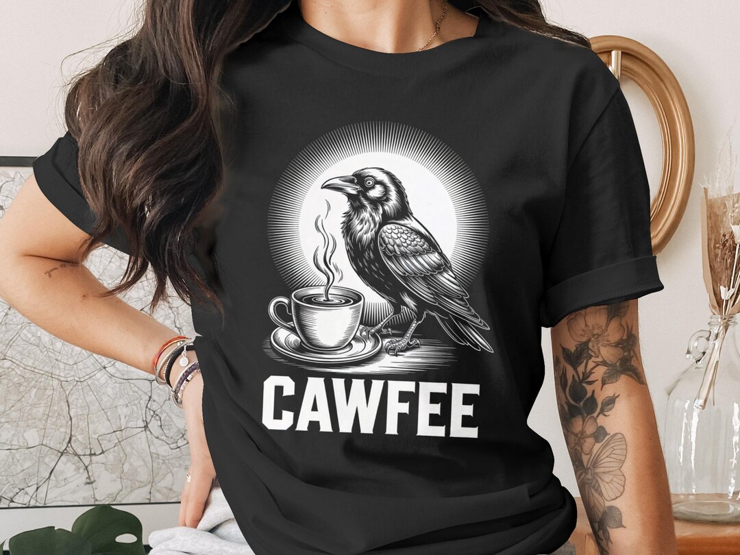 Cawfee Raven Digital Print, Bird and Coffee Art, Funny Crow ...