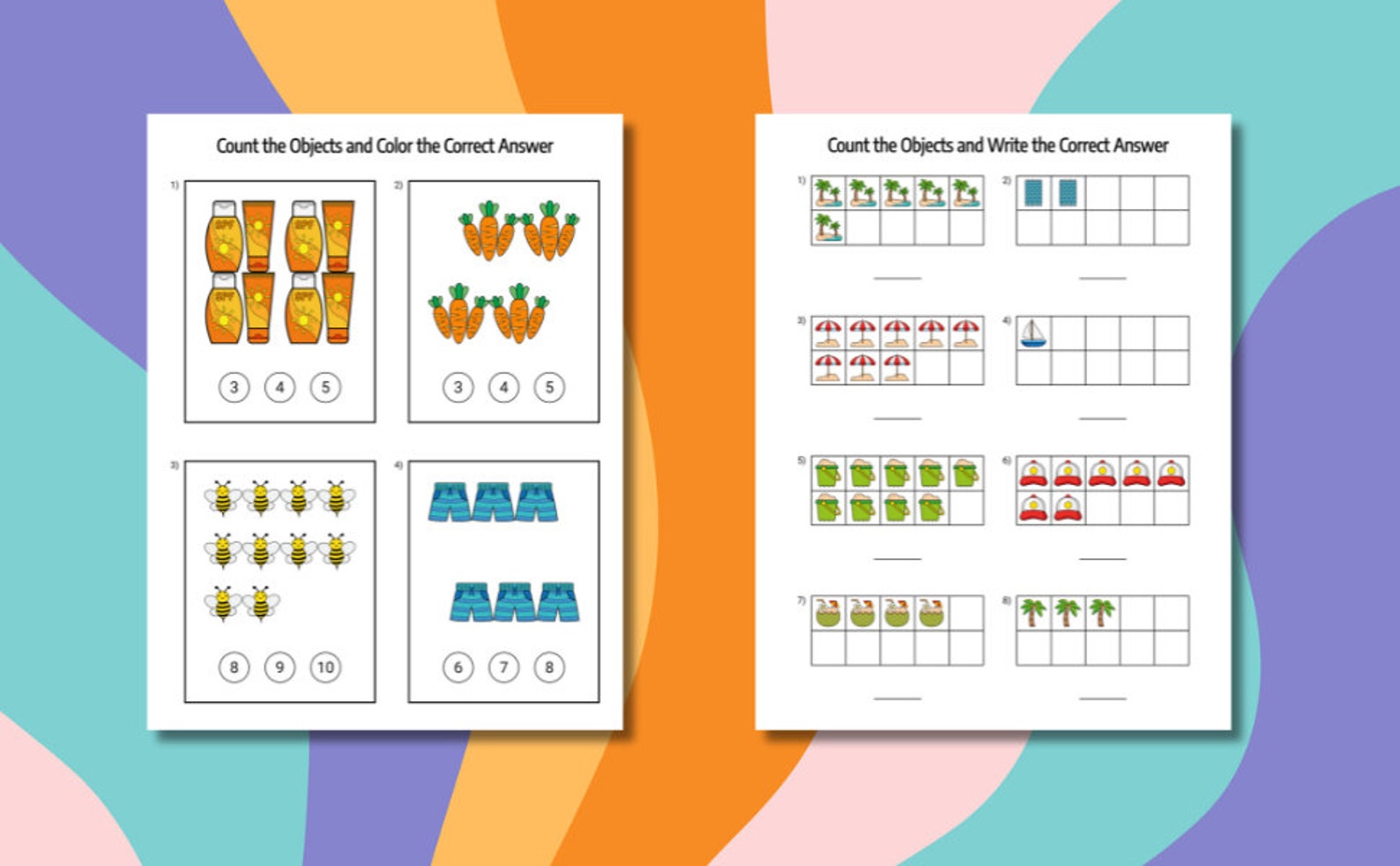 50 Counting Worksheets | Preschool Math Activity Ages 3-5 | Practice ...