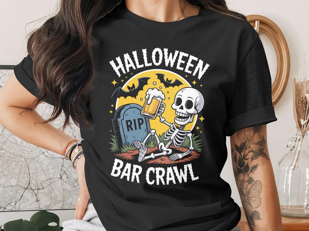 Halloween Bar Crawl Digital Print, Skeleton Drinking Beer PNG, 300dpi Instant Download, Spooky ...