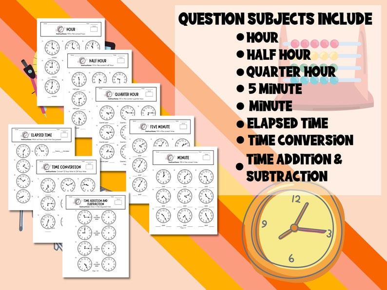Telling the Time Timed Maths Worksheets | 110 Timed Math Test Drills ...