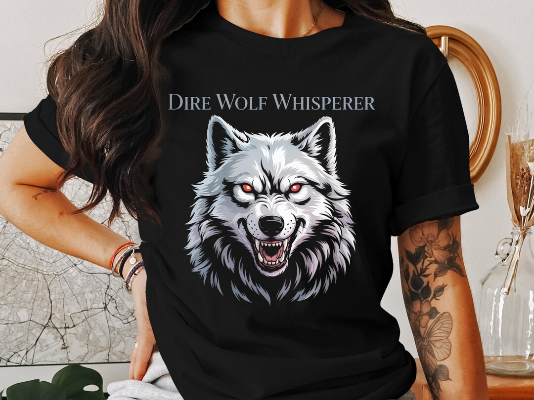 Dire Wolf Whisperer T-shirt, Angry Wolf Tee, Fierce Wolf Unisex Tops, Fantasy Wolf Art, Red Eyed ...