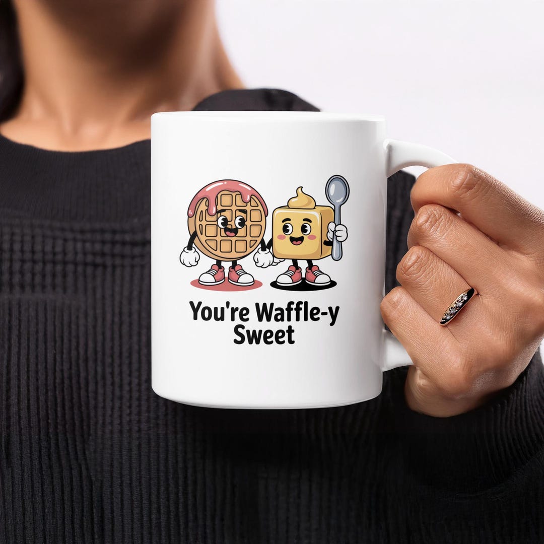 You're Waffle-y Sweet Mug, Cartoon Waffle and Butter Design, Cute Food ...